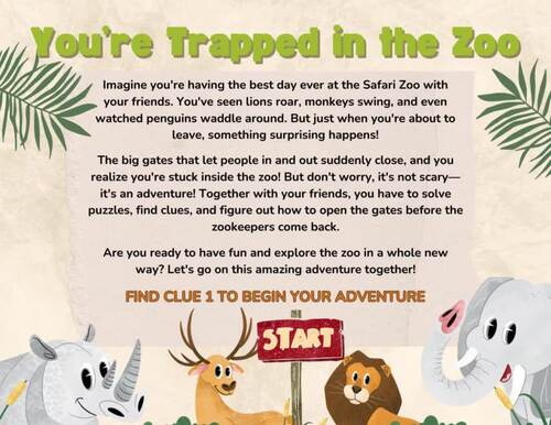Zoo Escape Room for Kids, Escape Room Editable Activity, Zoo Printable Game