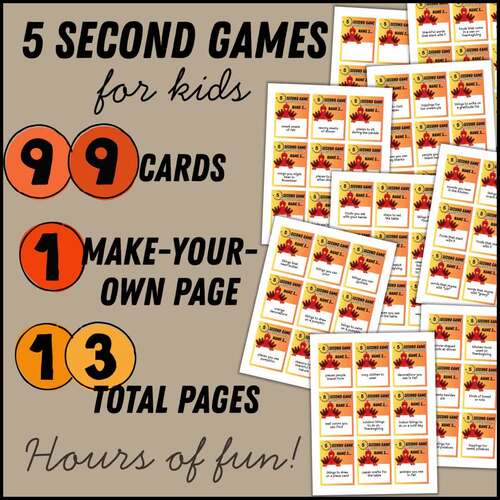 Thanksgiving Edition | 5 Second Game – 99 Game Cards | Fun Holiday ...