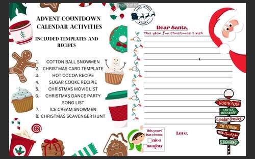 CHRISTMAS COUNTDOWN ADVENT CALENDAR ACTIVITY CARDS by Johnson Printables