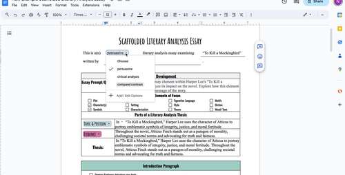 Scaffolded Literary Analysis Essay Template, Writing Supports, Graphic ...