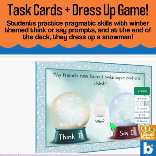 Think or Say Pragmatic Language Winter Snowman Game BOOM CARDS Speech ...