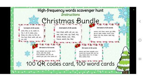 Christmas High Frequency words QR code Scavenger Hunt Bundle | TPT