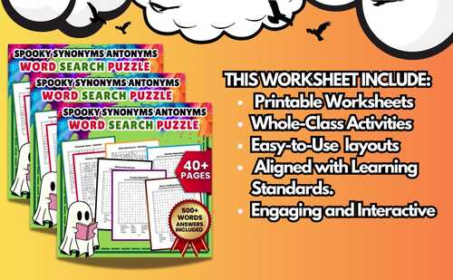 Fun Spooky Synonyms and Antonyms Word Search Activity 4th,5th,6th,7th ...