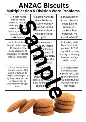 Anzac Day : ANZAC Biscuit Maths (Multiplication, Division, Addition ...