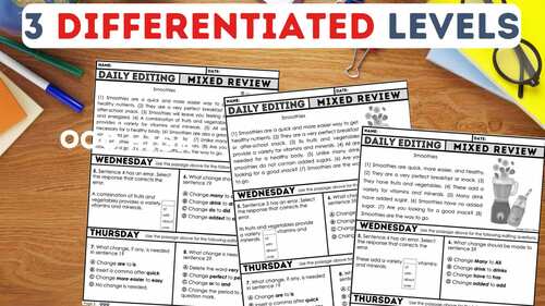 Weekly Paragraph Editing STAAR Warm Up Grammar proofreading Worksheets Quiz