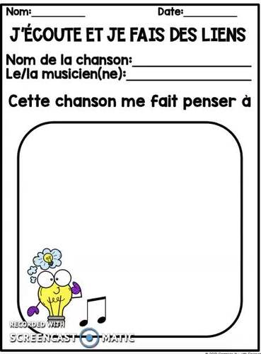 French Music Activities for music reflection | Les activités de musique