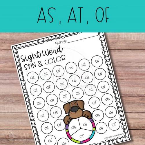 Animals Spin and Color Sight Word Activity for Early Literacy & Fine ...