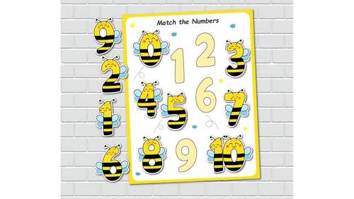 Bee Numbers Matching Activity, Summer Busy Book, Pre-k Learning.