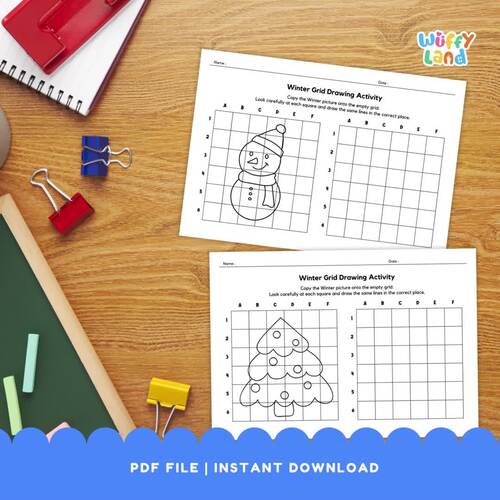 Winter Grid Drawing | Christmas Art Activity & Fine Motor Skills Worksheets