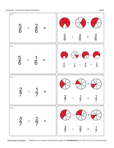 Fraction Subtraction Task Command Cards Proper Common Denominators Set ...