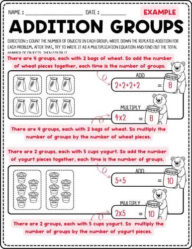 Repeated Addition Arrays Worksheets Equal Groups No Prep for 3rd-4th