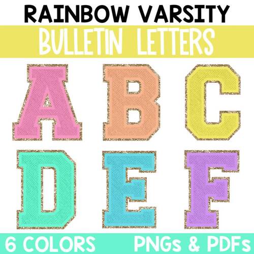 Varsity Bulletin Board Letters / Varsity Clipart / Lettering Pack / Rainbow