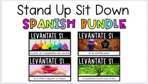 Spanish Stand Up Sit Down Game Growing Bundle - Editable | TPT