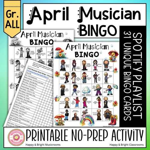 April Middle School Music Bingo, Spotify Bingo Playlist, Composer of ...