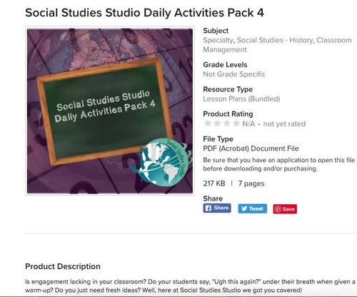 Social Studies Studio Daily Activities Pack 4 by Social Studies Studio