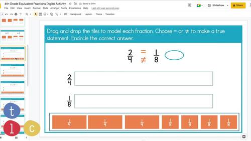 Equivalent Fractions Digital Activity (4.NF.A.1) by The Learning Corner Co