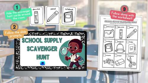 Back to School Supplies Scavenger Hunt-- Digital Slides and Worksheets
