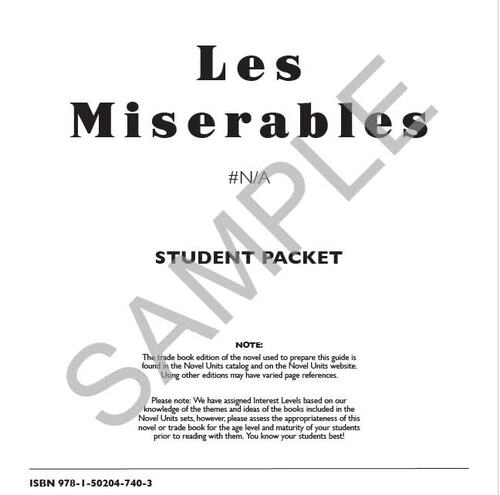 Les Miserables Novel Units® Student Packet Novel Study | TPT