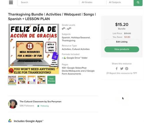 Thanksgiving Bundle | Activities | Webquest | Songs | Spanish + LESSON PLAN
