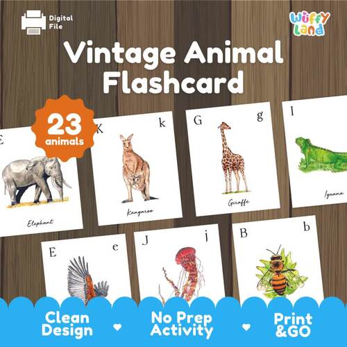 Vintage Animal Flashcards | Watercolor Alphabet Posters | Montessori Nature