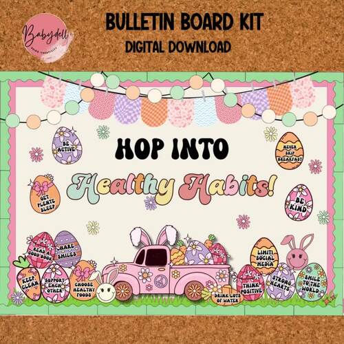 Easter Bulletin Board Kit Groovy Healthy Habits Retro Classroom Decor