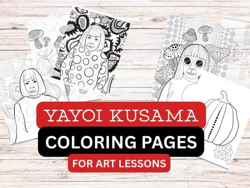 Printable Yayoi Kusama coloring pages, 4 different 8.5x11 sheets