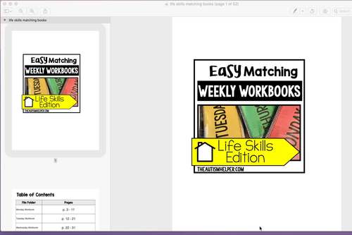 Easy Matching Weekly Workbooks - Life Skills Edition by The Autism Helper