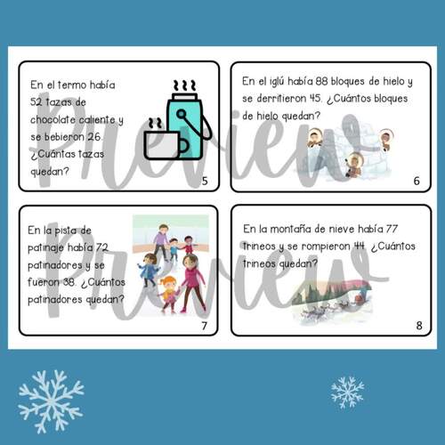 Problemas de cuento resta de Invierno - Subtraction Word Problems in ...
