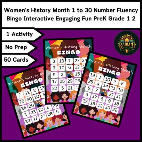 Women’s History Month 1 to 30 Number Fluency Bingo Interactive PreK ...