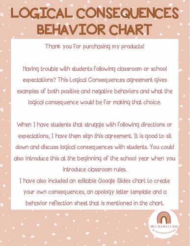 Logical Consequences Agreement- Restorative/Reflective Practice Behaviors