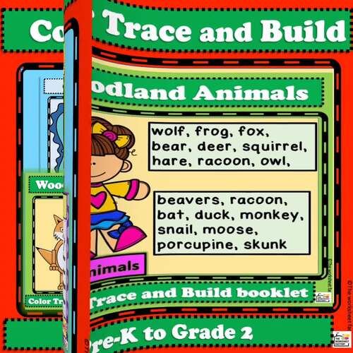 Animals Color Trace and Build booklets for Pre K to Grade 2 Bundle