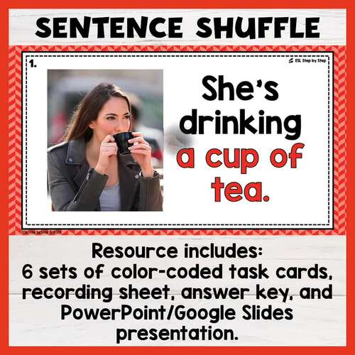 Sentence Shuffle: Present Continuous Task Cards | Activities for ESL ...
