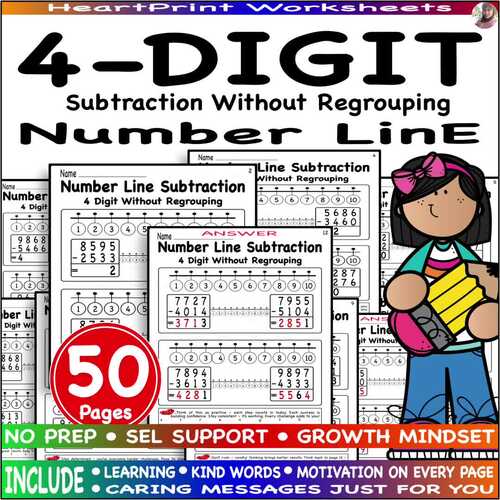 4 Digit Subtraction wihtout regrouping with Number Line 3 grade fun ...