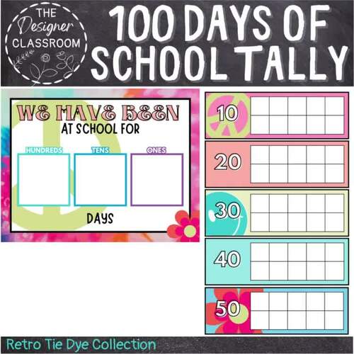 100 Days of School Tally | Retro Tie Dye Classroom Decor | TPT