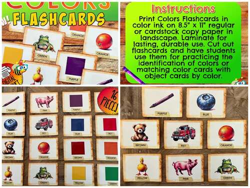Color Flashcards Identify Colors Preschool Practice Matching Color Words