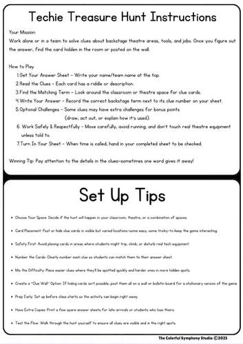 Techie Treasure Hunt | Backstage & Technical Theatre Scavenger Game