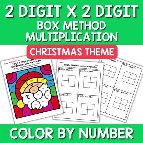 Christmas 2 Digit x 2 Digit Multiplication Box Method Color by Number ...
