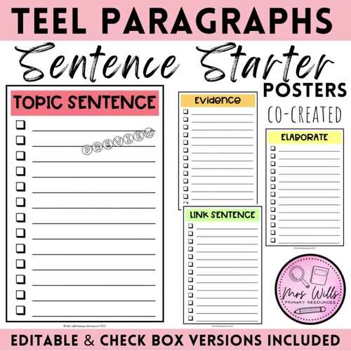 TEEL Paragraphs | Sentence Starters | Persuasive Writing | Editable Posters