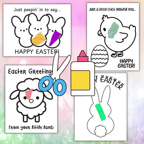 Easter Cut and Paste Craft, Torn Paper Craft, Easter Coloring Pages