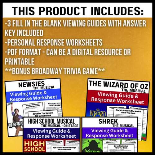 End Of Year Broadway Bundle → Musical Viewing Guides & Response Worksheets