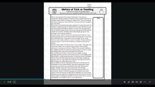 History of Trick or Treating 5th Grade Informational Text & Activities ...