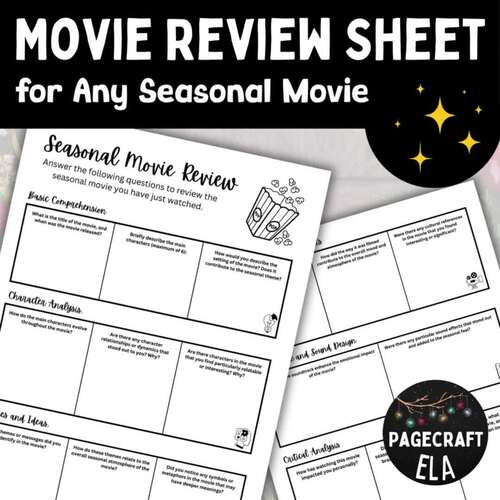 Seasonal Movie Review A3 Sheet for Comprehension and Reflection on ANY Film