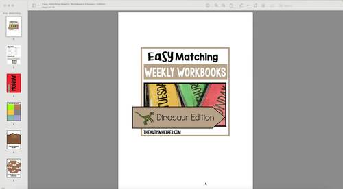 Easy Matching Weekly Workbooks - Dinosaur Edition by The Autism Helper