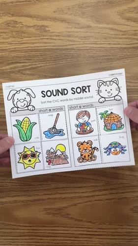 CVC Words Sound Sort Worksheets Kindergarten, Morning Work, Centers