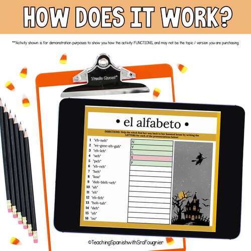 Halloween Spanish Adjectives Self-Checking Digital Activities No Prep