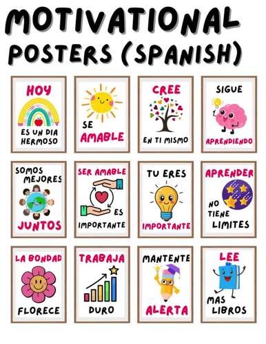 Motivational Classroom Posters in Spanish - Positive Affirmations (Pink)