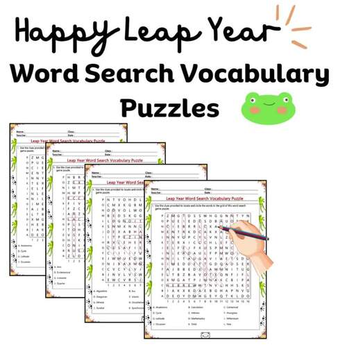 Leap Year 2024 and Leap Day Puzzles Leap Year Vocabulary Activities ...