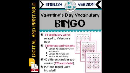Valentine's Day Vocabulary BINGO (English Version) by One World Education