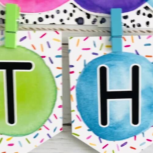 Editable Rainbow Watercolor Birthday Display - Printable Cupcake ...