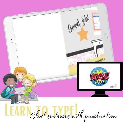 Typing basics- Short sentences with punctuation Boom Cards™ SELF GRADING
